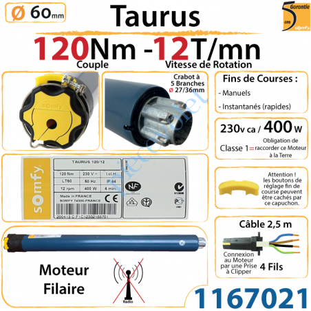 Somfy 1167021 Moteur Somfy Taurus 120/12 LT 60