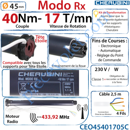 Cherubini CEO45401705C Moteur Cherubini Radio 40/17 Modo Tête Etoile Rx ø 45 sans Mds