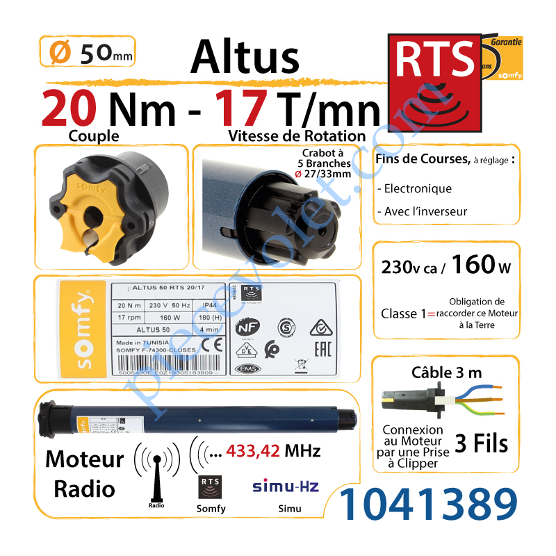 Moteur Somfy Altus Rts 20/17 LT 50