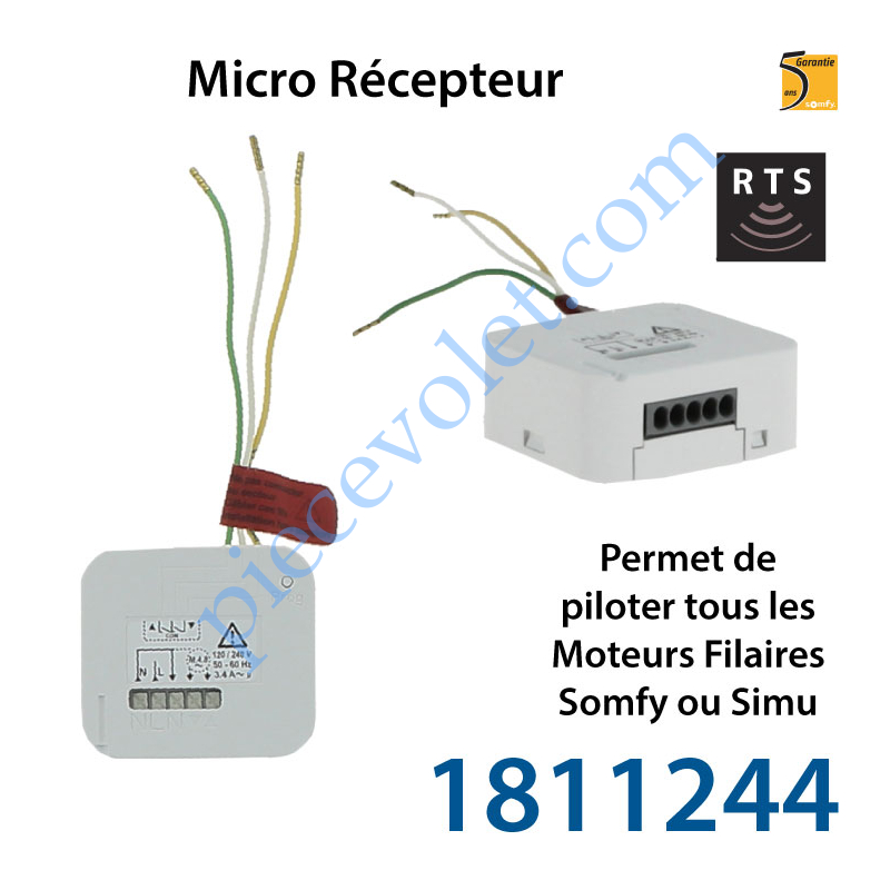 Somfy 1811244 Micro Récepteur Somfy Rts pour Volet Roulant à intégrer ...